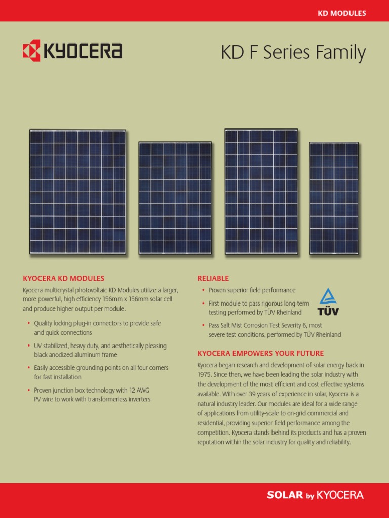 KD F Series Family: Kyocera KD Modules Reliable | PDF | Photovoltaics ...