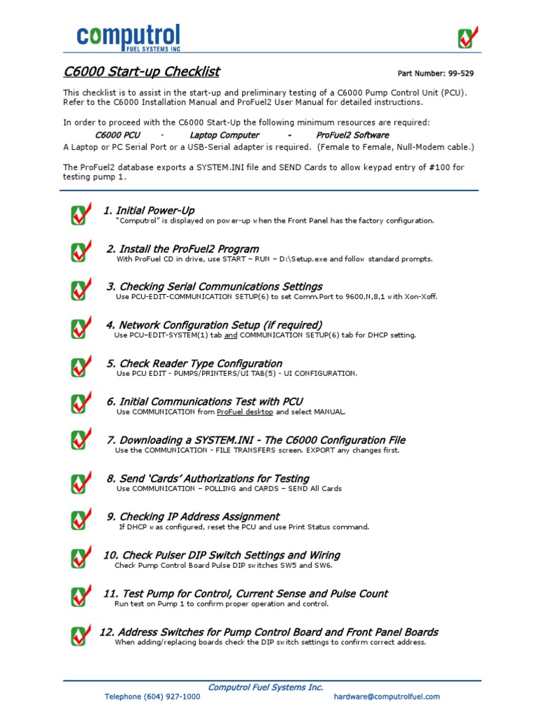 Comprehensive Start-Up Checklist for C6000 Pump Control Unit (PCU ...