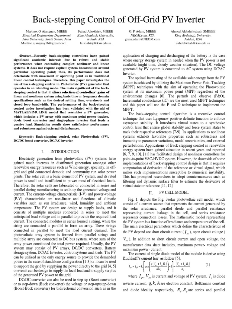 Back-Stepping Control of Off-Grid PV Inverter | Download Free PDF ...