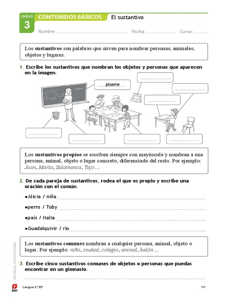 Sustantivos: Definición y Ejercicios | PDF | Artes del Lenguaje y ...