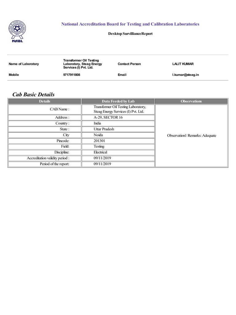 Cab Basic Details: National Accreditation Board For Testing and ...