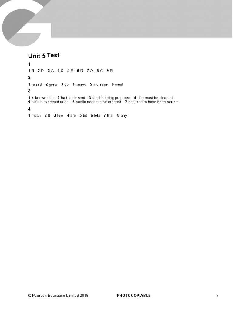 B2 First Unit 5 Test Answer Key | PDF