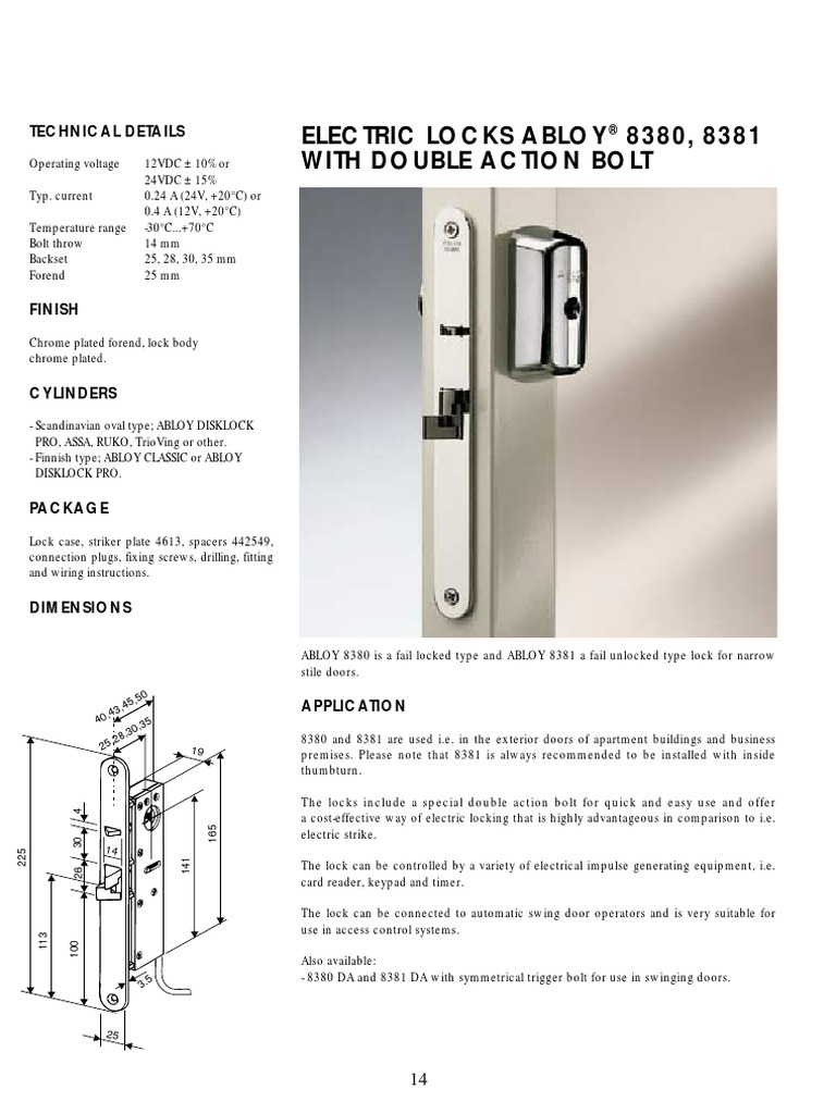 Electric Locks Abloy 8380, 8381 With Double Action Bolt: Technical ...