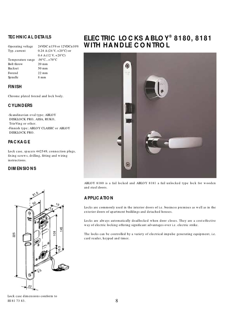 Electric Locks Abloy 8180, 8181 With Handle Control: Technical Details ...