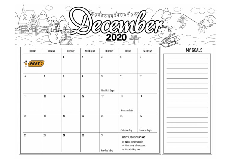 Printable December 2020 Calendar | PDF