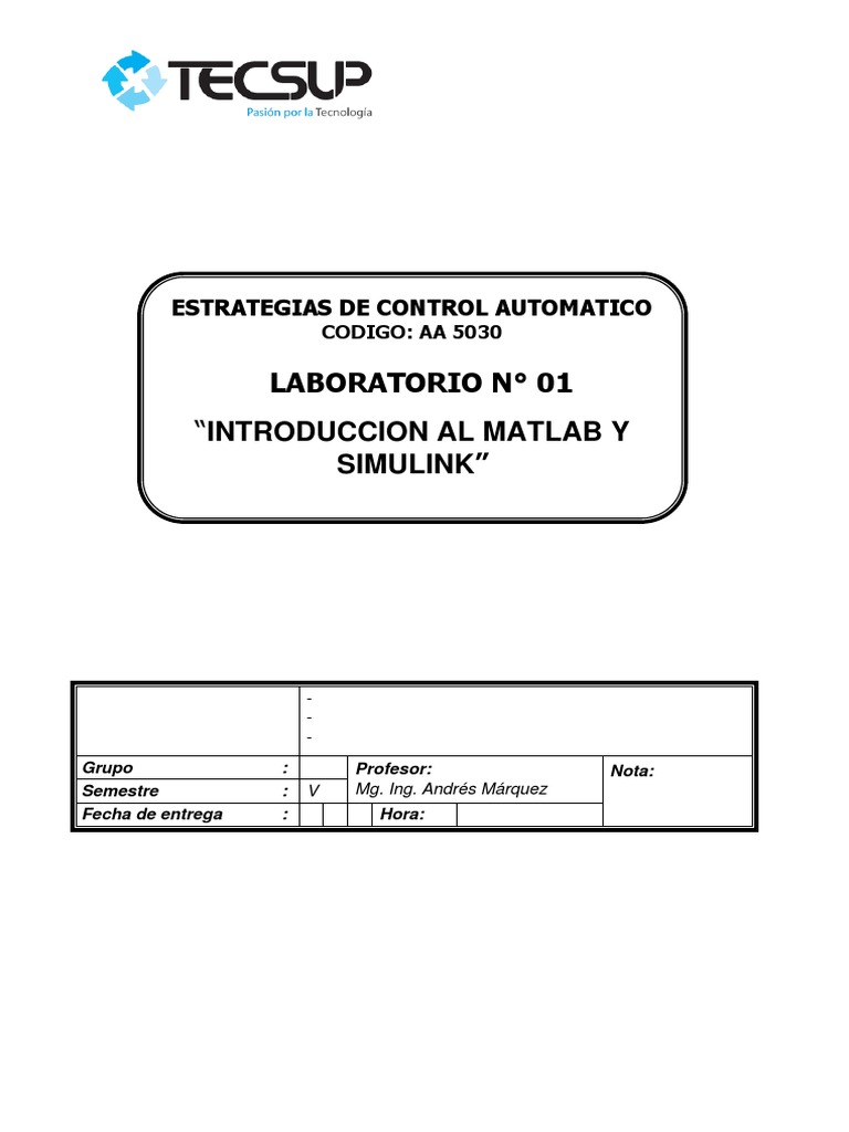 Laboratorio N°1 Introducción Al Matlab - Simulink | PDF | Matlab | Simulación