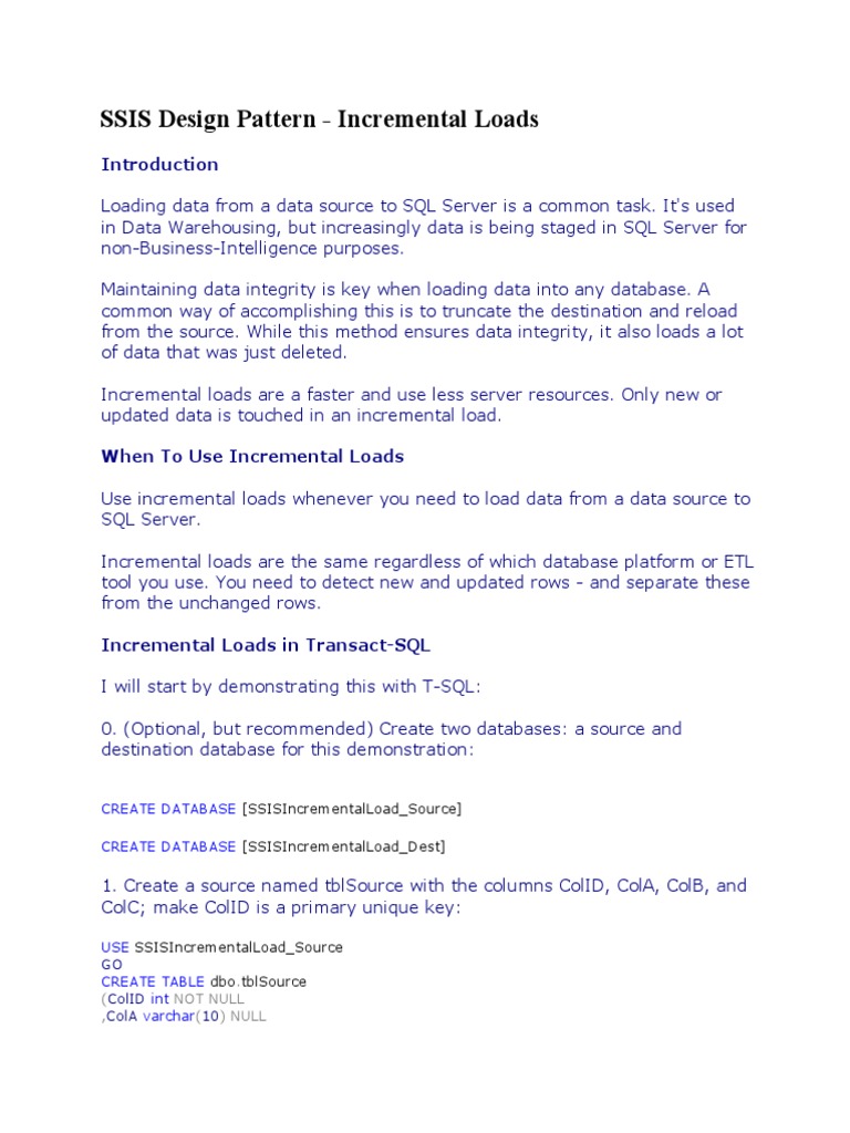 Ssis Design Pattern - Incremental Loads: (Ssisincrementalload - Source ...