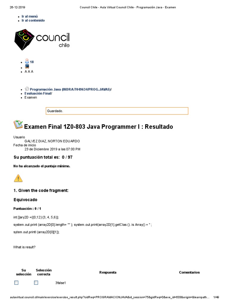 Council Chile - Aula Virtual Council Chile - Programación Java - Examen | Download Free PDF ...
