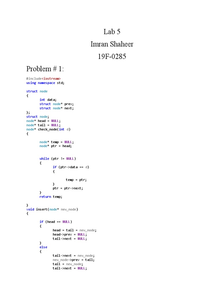 Lab 5 Imran Shaheer 19F-0285 Problem # 1 | PDF | Theoretical Computer Science | Computer Data