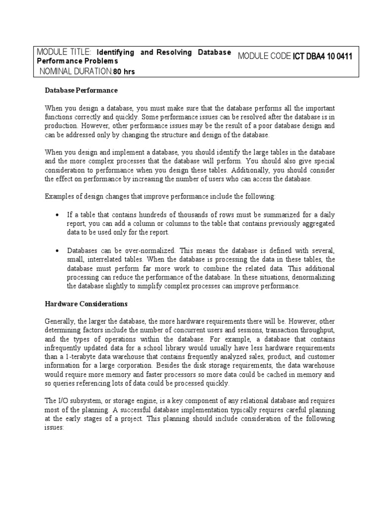 Identifying And Resolving Database Performance Problems Pdf Backup Peer To Peer