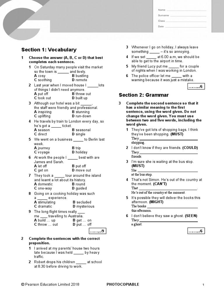 B2 First Unit 7 Test: Section 1: Vocabulary | PDF