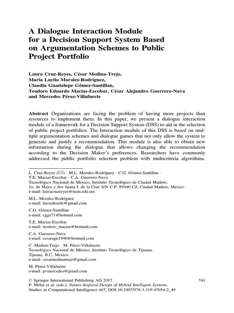 A Dialogue Interaction Module For A Decision Support System Based On Argumentation Schemes To ...