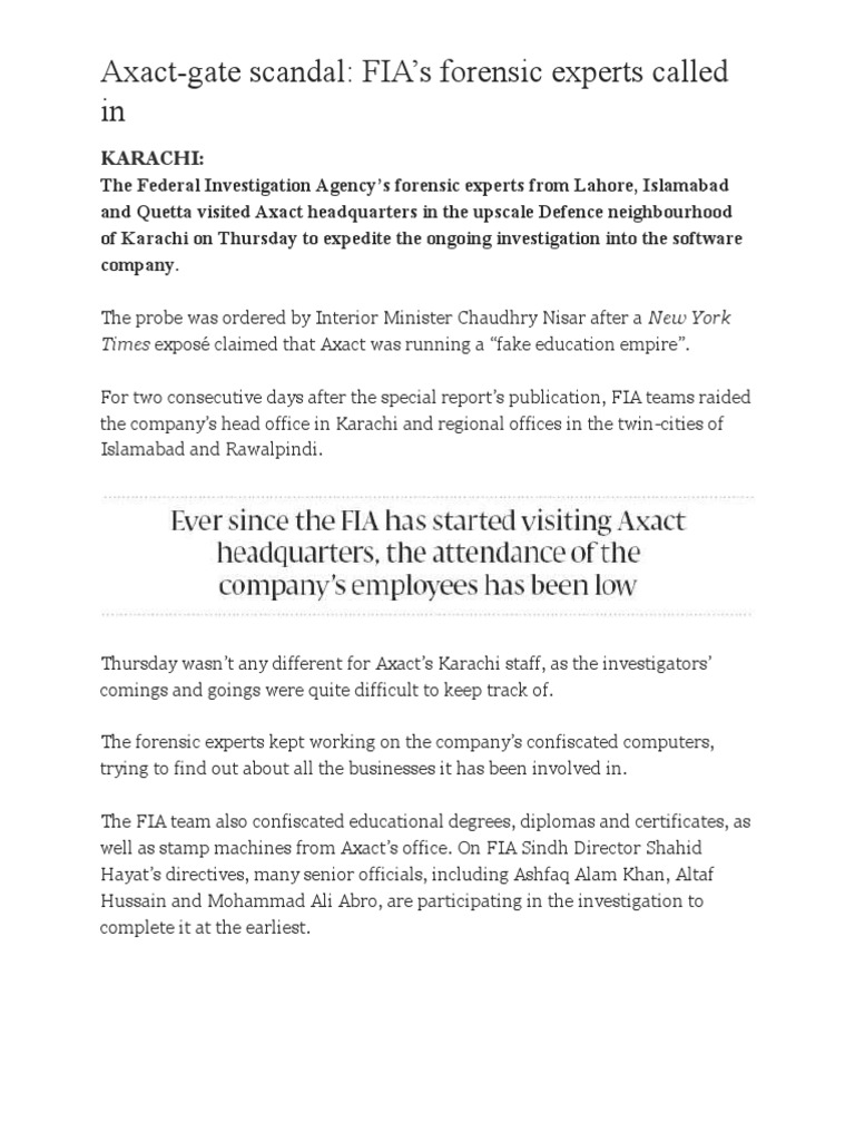 Axact-Gate Scandal FIA's Forensic Experts Called in - 22-05-2015 | PDF ...