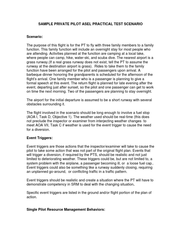 Sample Private Pilot Asel Practical Test Scenario | PDF | Situation ...