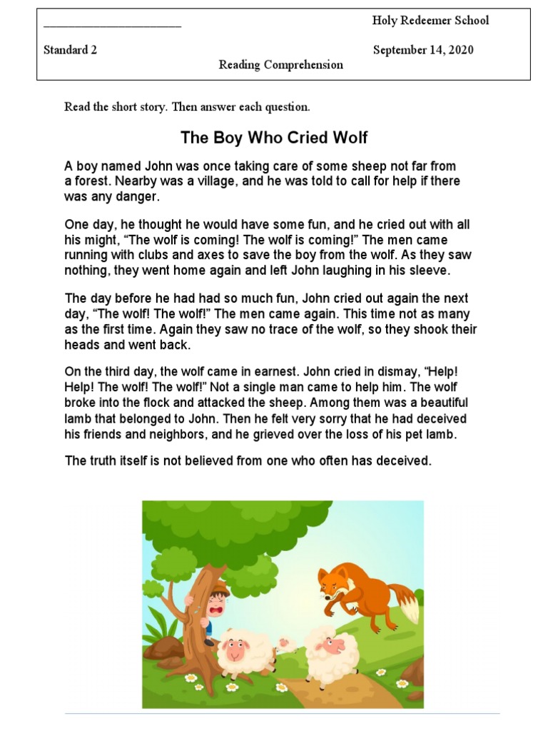 The Boy Cried Wolf Worksheet | PDF