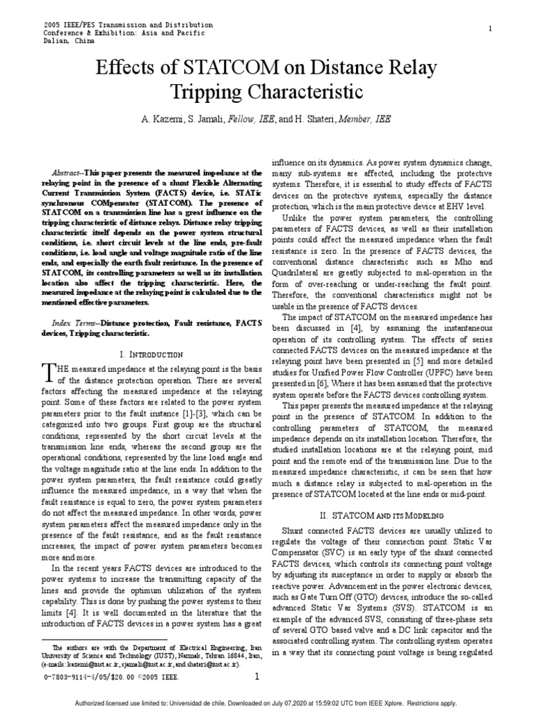 Effects of STATCOM On Distance Relay Tripping Characteristic | PDF | Electrical Impedance ...