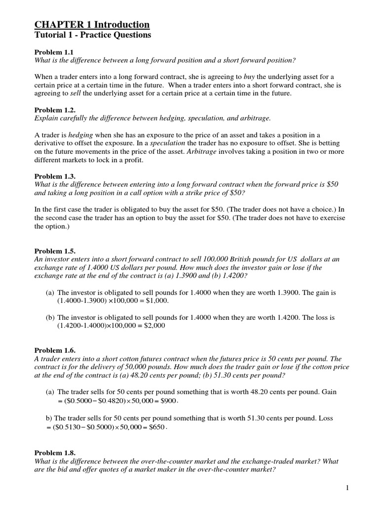 Tutorial 1 Answers | PDF | Futures Contract | Hedge (Finance)