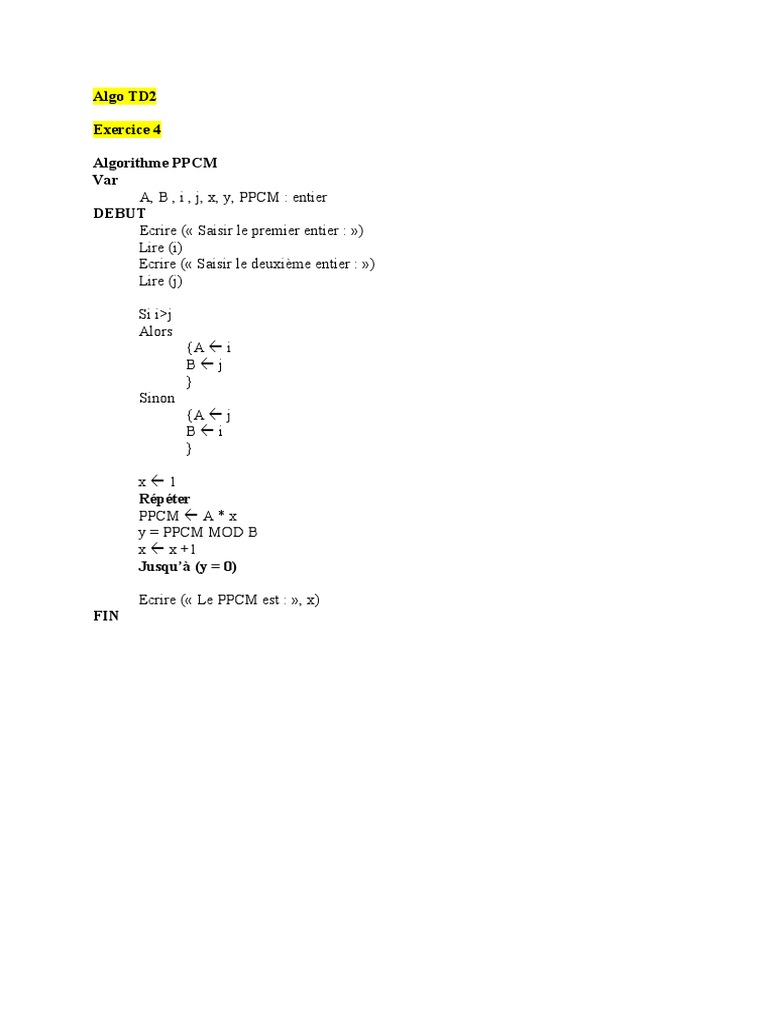 Algo TD2 Correction | PDF | Arithmétique | Notation (mathématiques)