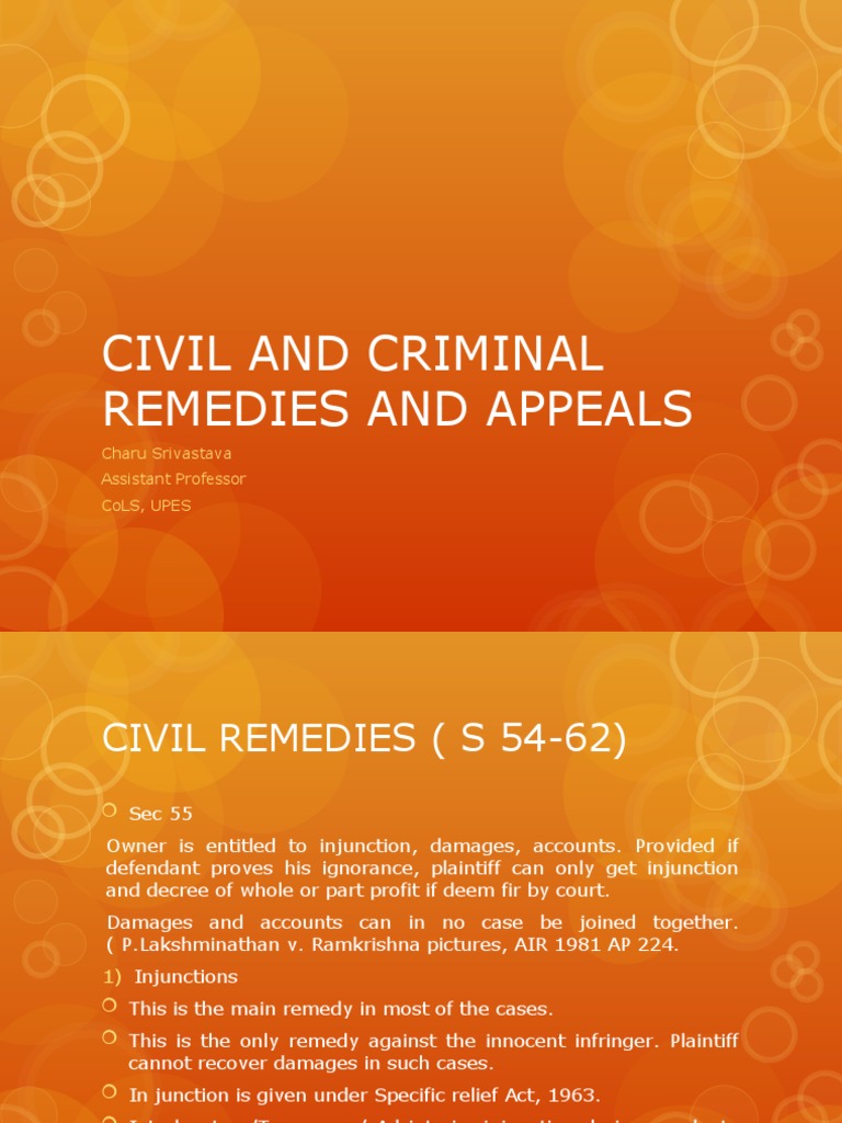 Civil and Criminal Remedies and Appeals: Charu Srivastava Assistant ...