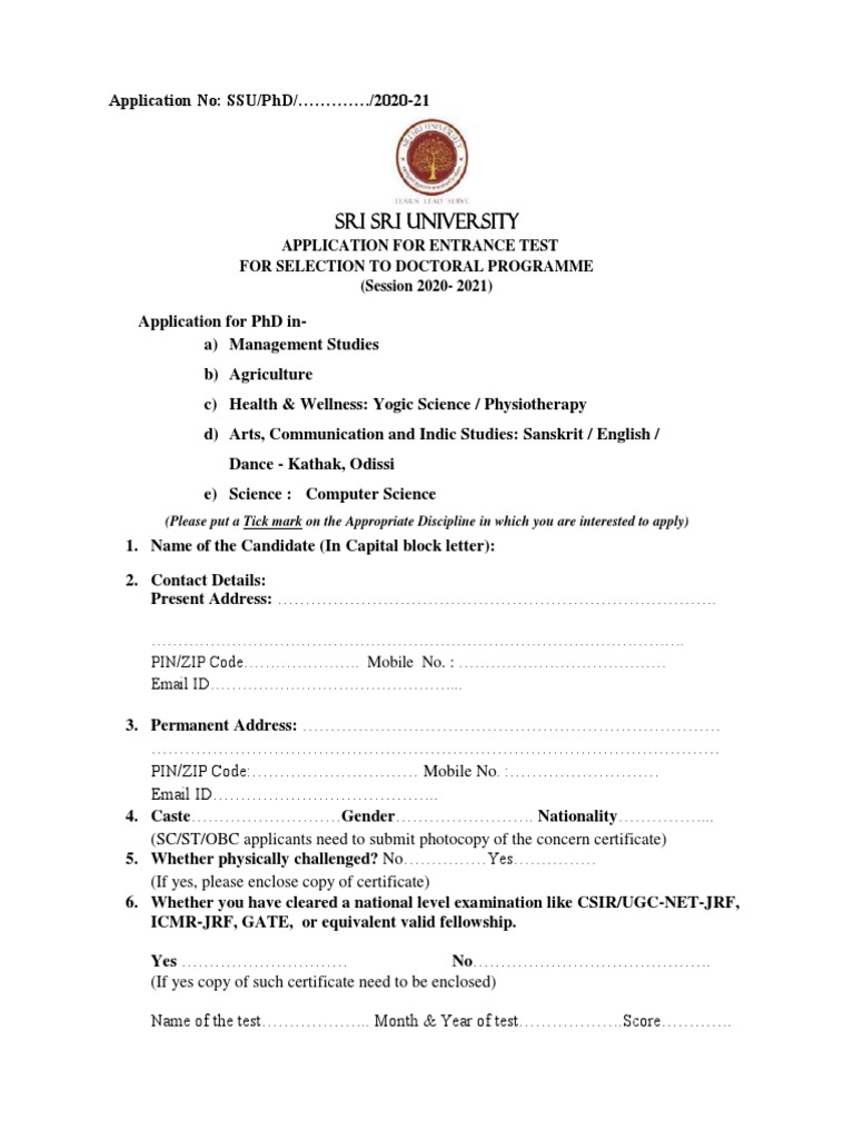 PHD Admission Application Form 2020 21 PDF | PDF | Business
