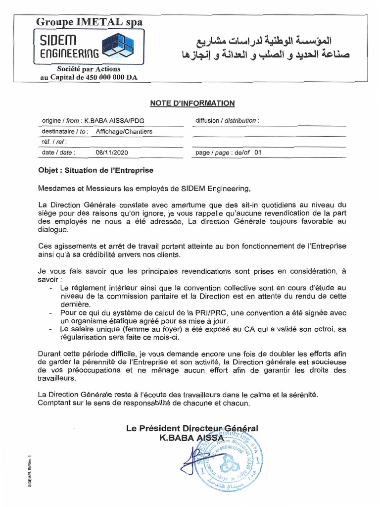 Situation actuelle chez SIDEM Engineering | PDF | Affaires