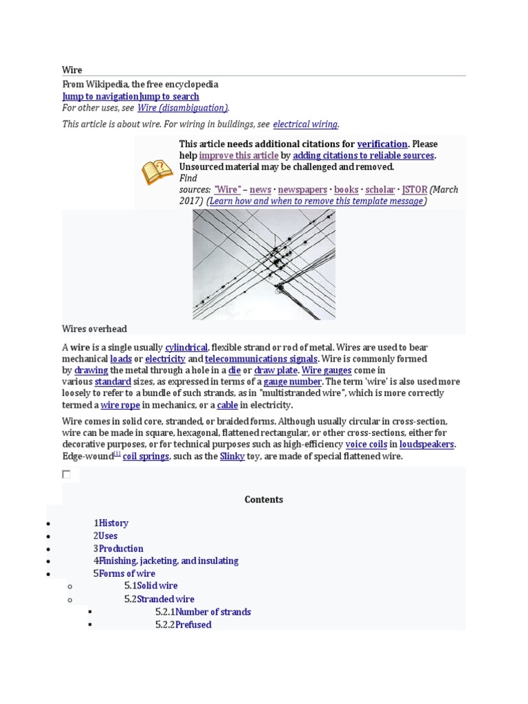 For Other Uses, See - This Article Is About Wire. For Wiring in ...