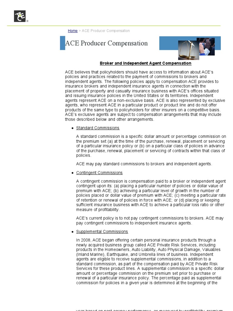 ACE Producer Compensation From Website | PDF | Professional Liability ...