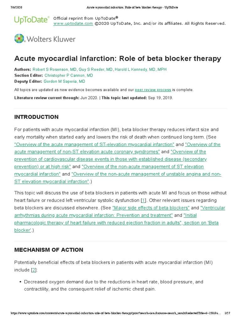 Acute Myocardial Infarction - Role of Beta Blocker Therapy - UpToDate ...