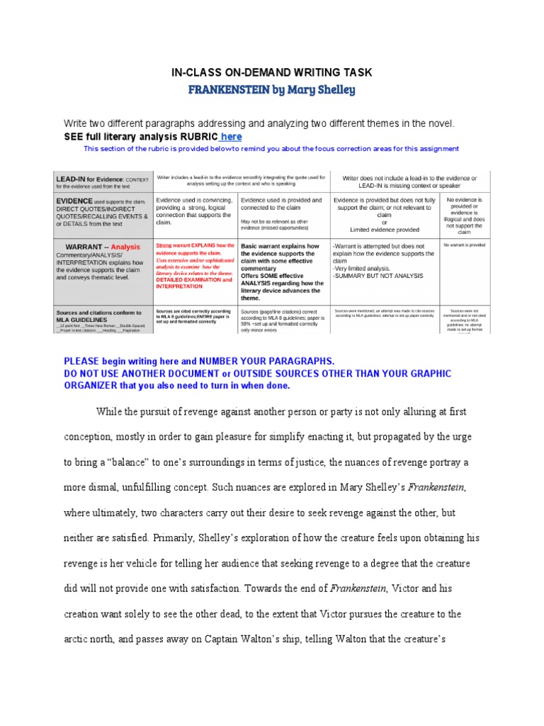 Logan Keane - In-Class On-Demand Writing Task Frankenstein Analysis ...