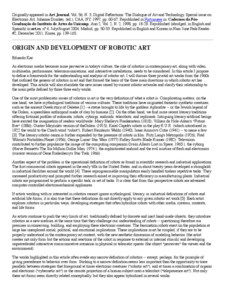 Origin and Development of Robotic Art | PDF | Robotics | Robot