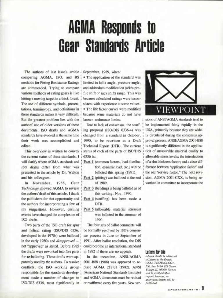 1991 - Jan - AGMA Responds To Gear Standards Article | PDF ...