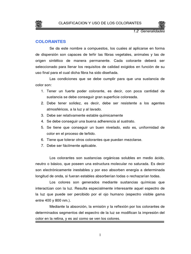 Colorantes Clasificacion Y Usos Pdf Color Cromóforo