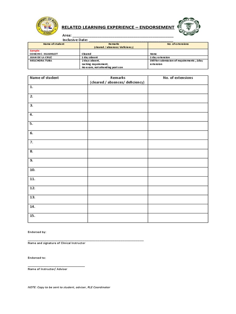 Related Learning Experience - Endorsement: Sample | PDF
