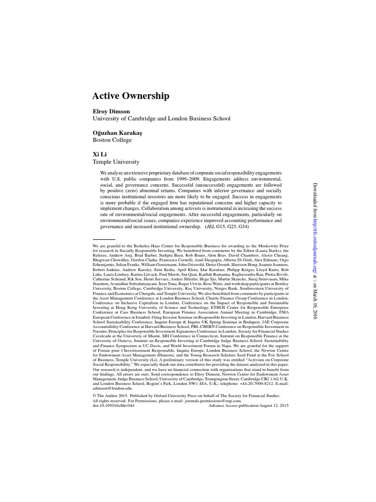 Active Ownership | PDF | Corporate Social Responsibility | Governance