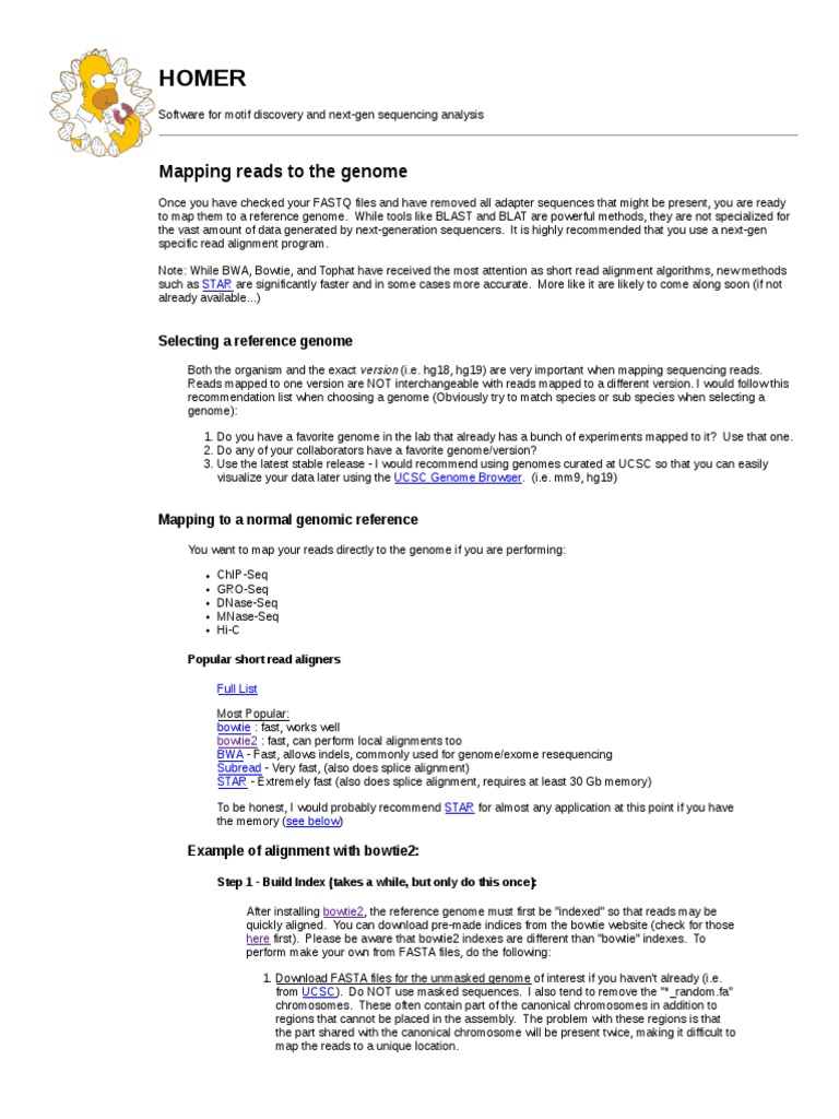 Homer: Mapping Reads To The Genome | PDF | Bioinformatics ...