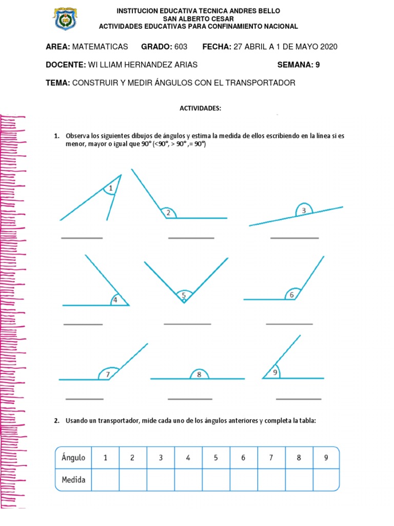 Medir y construir ángulos con el transportador: actividades prácticas ...