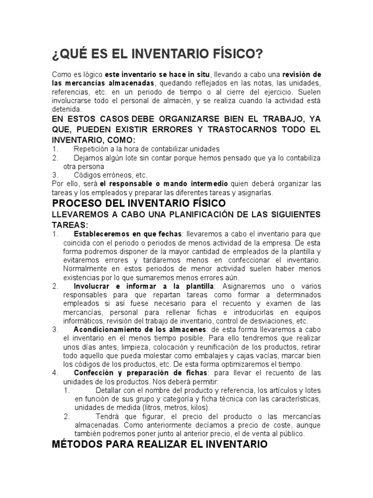 Definición y Proceso del Inventario Físico | PDF | Inventario | Precios