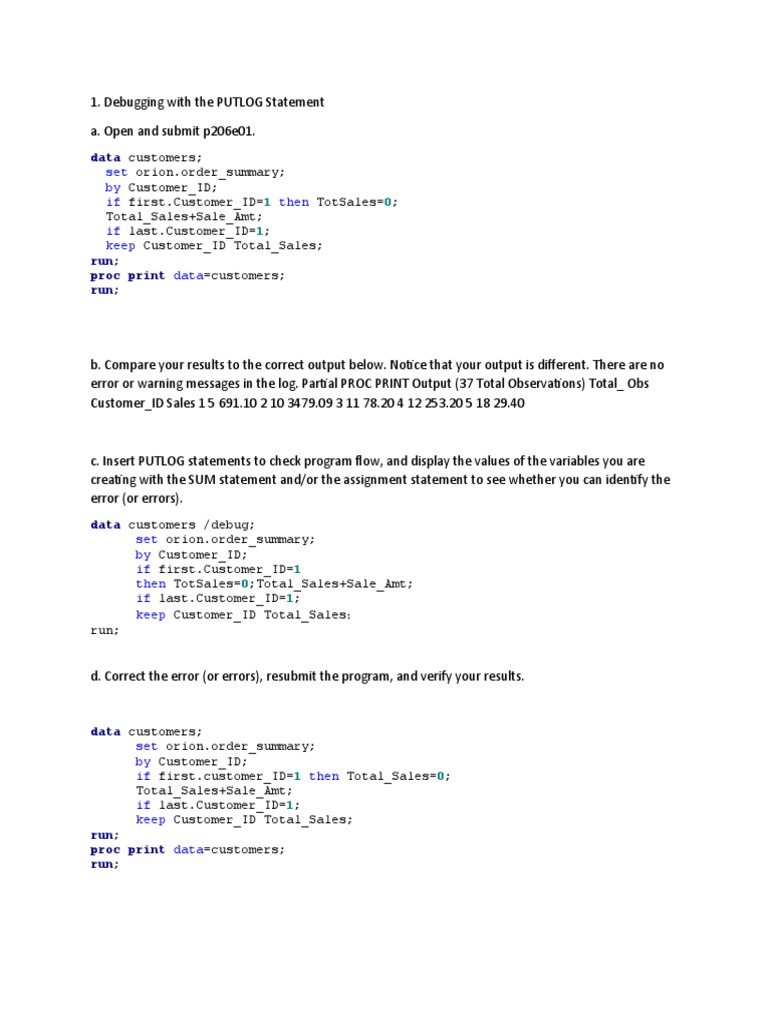 Debugging SAS with PUTLOG Statement | PDF