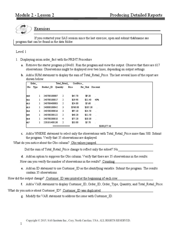 Detailed Reporting in SAS Procedures | PDF | Sas (Software) | Computer ...