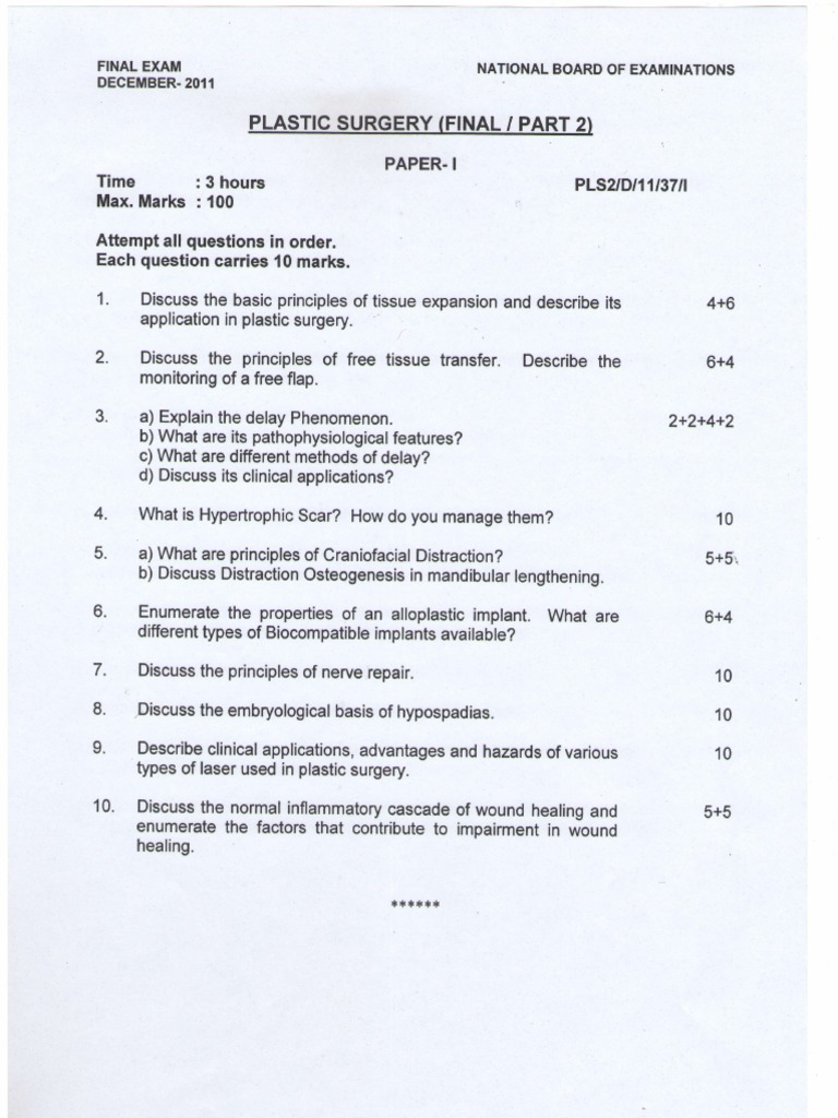 Plastic Surgery (Final / PART 2) : Final Exam December.2Ol1 National ...