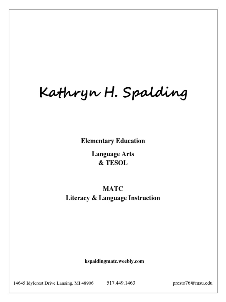 Resume Kathryn H Spalding 2020 Matc Program | PDF | English As A Second ...