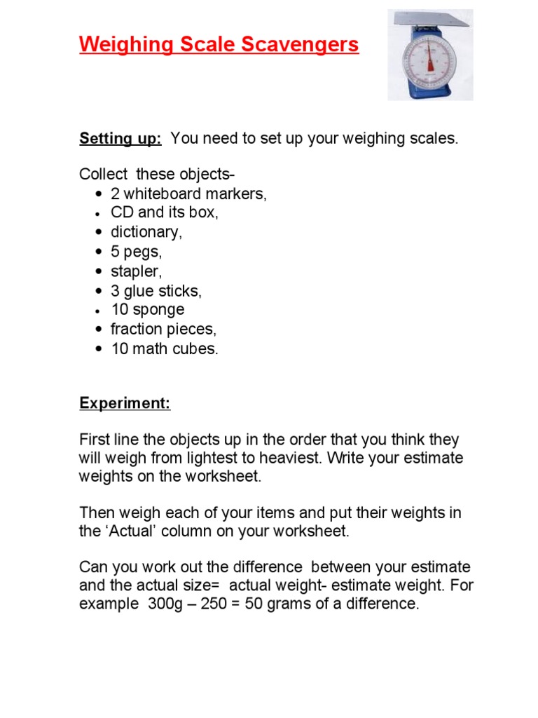 Weighing Scale Experiment Guide | PDF | Weight | Weighing Scale