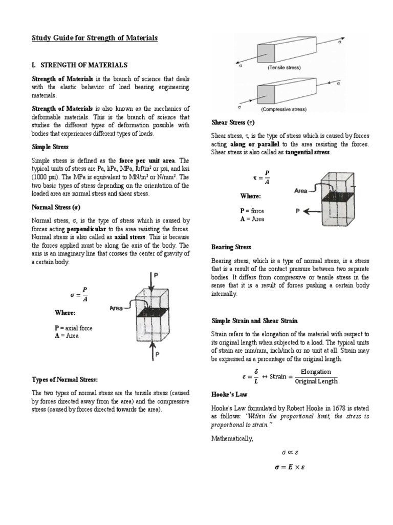 Strength of Materials Study Guide | PDF | Deformation (Engineering ...