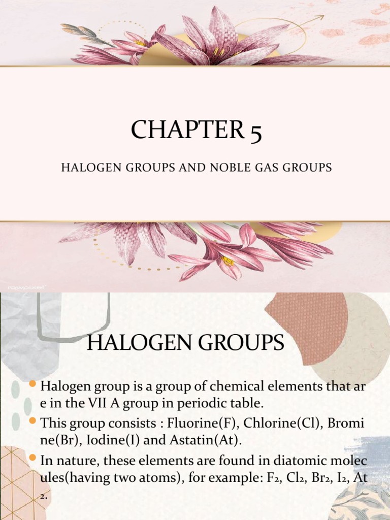Halogen Groups and Noble Gas Groups | PDF | Chlorine | Iodine