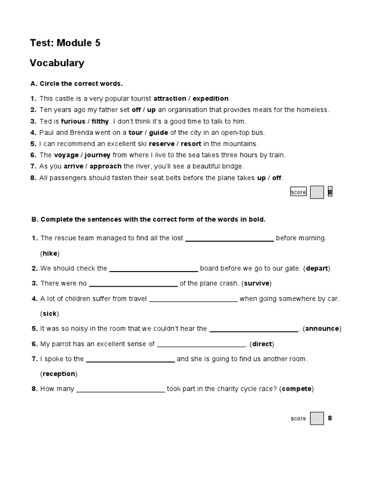 Full Blast Plus 4 Module 5 Test | PDF | Camping