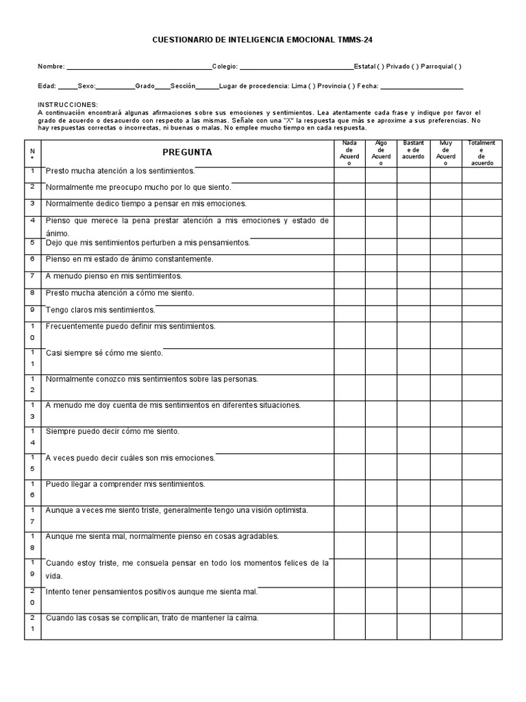 TMMS 24 | PDF | Estado de ánimo (psicología) | Salud mental
