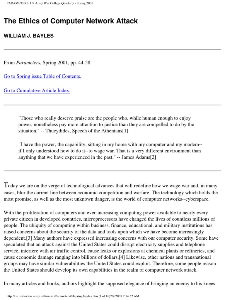 The Ethics of Computer Network Attack: William J. Bayles | PDF | Just ...