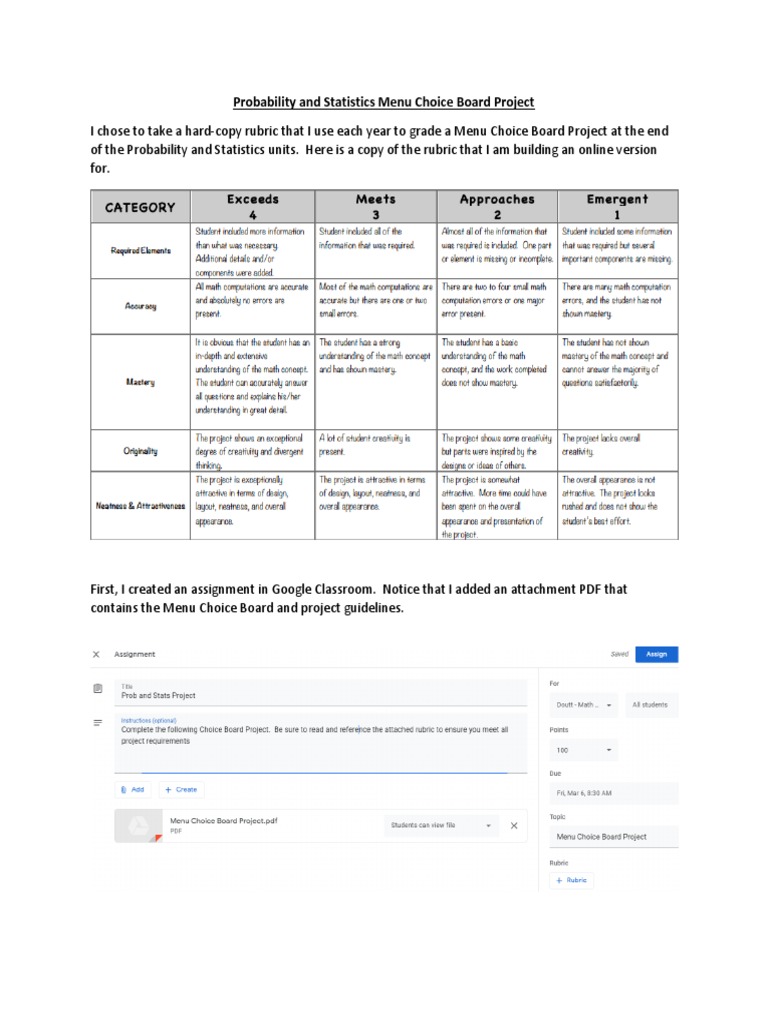 Digital Rubric Statistics And Probability Pdf Rubric Academic