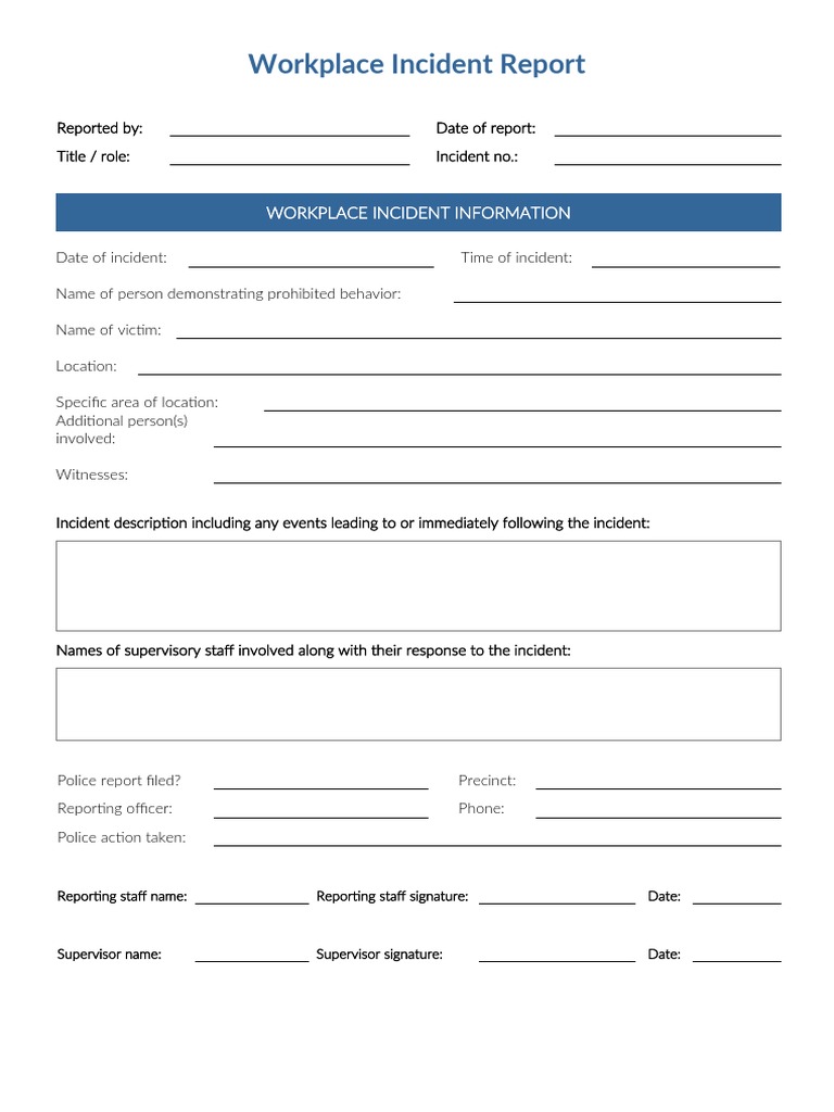Workplace Incident Report Template | PDF
