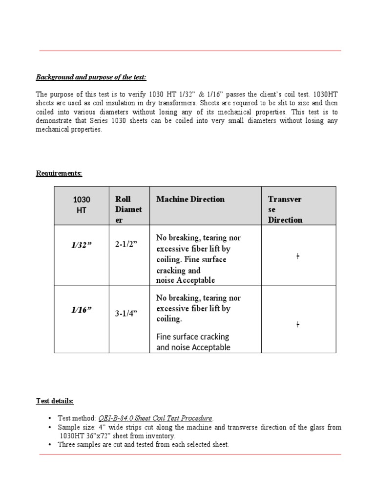 1030 HT Coil Test Verification | PDF